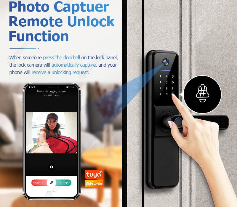 Biometric Waterproof Door Lock with Tuya App, Fingerprint & Keypad Acc – THERALUMES